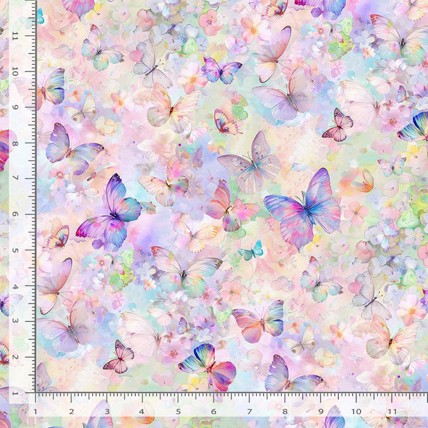 Flutter BUG-CD3778 MULTI Butterflies on Floral - Fat Quarter