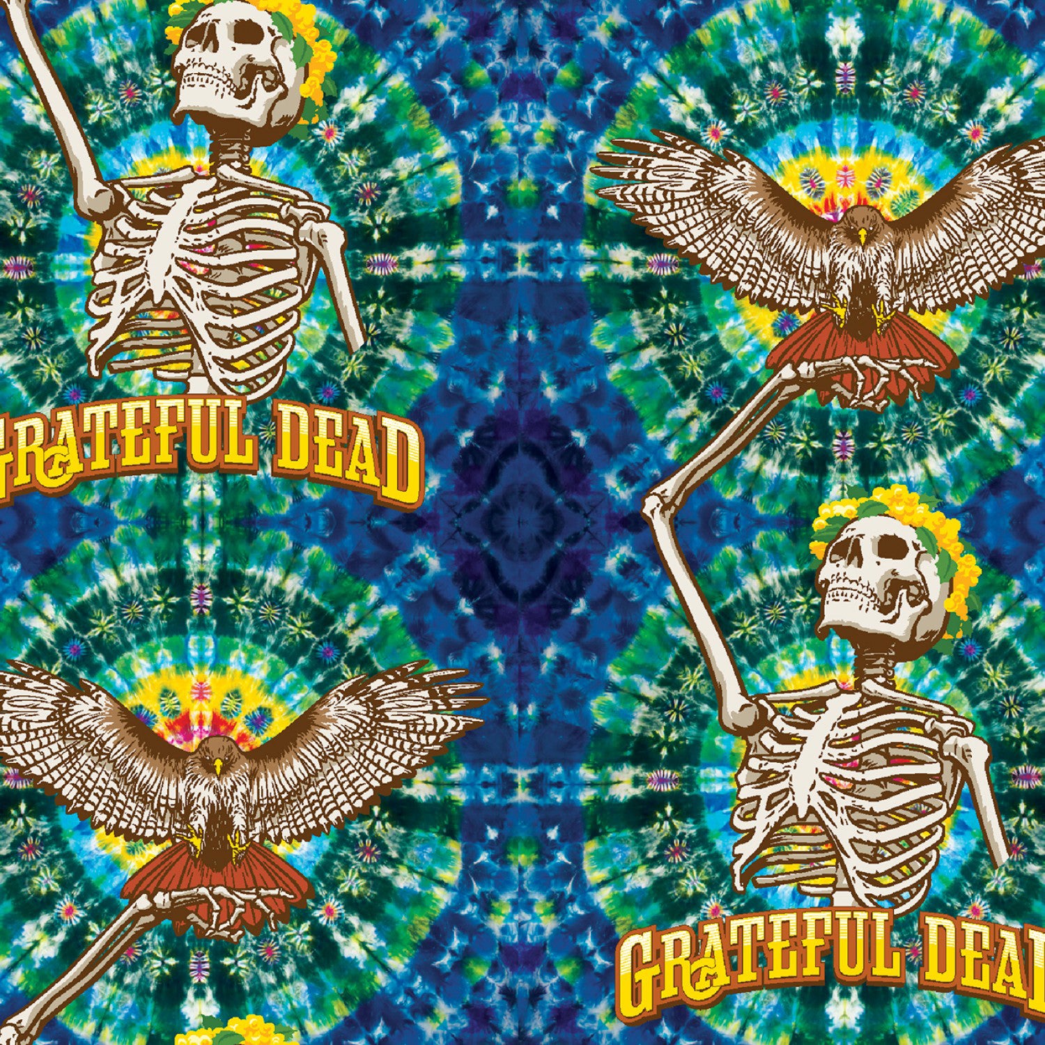 Grateful Dead 71268-N990710 Skeleton Hawk Tea Dye - Fat Quarter