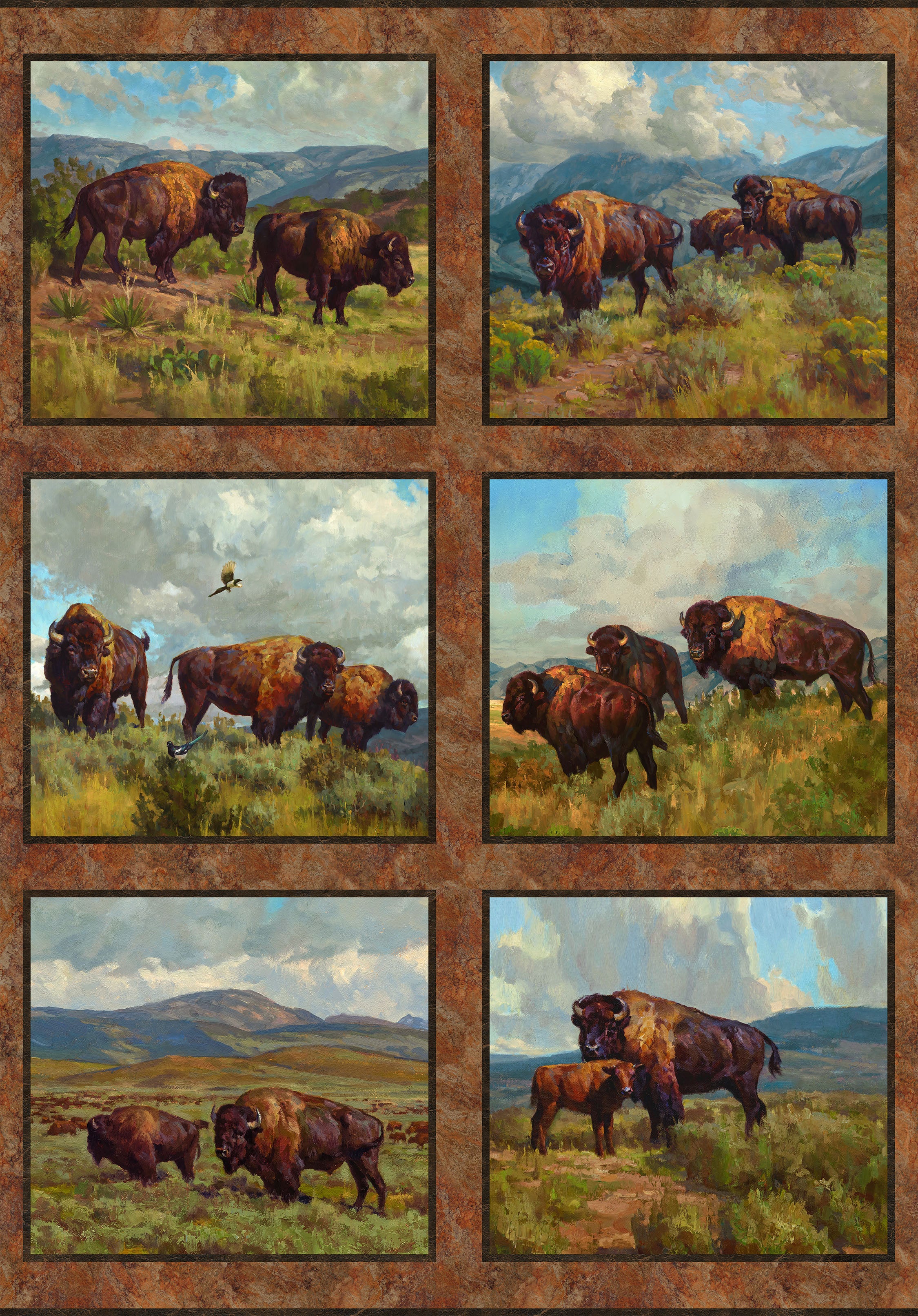 Home on the Range Panel DP25550-37 Rust Multi Buffalo Blocks