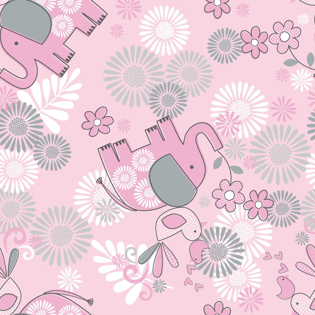 Mia Birds & Elephants Flannel 12428-BLUSH-DR - Fat Quarter