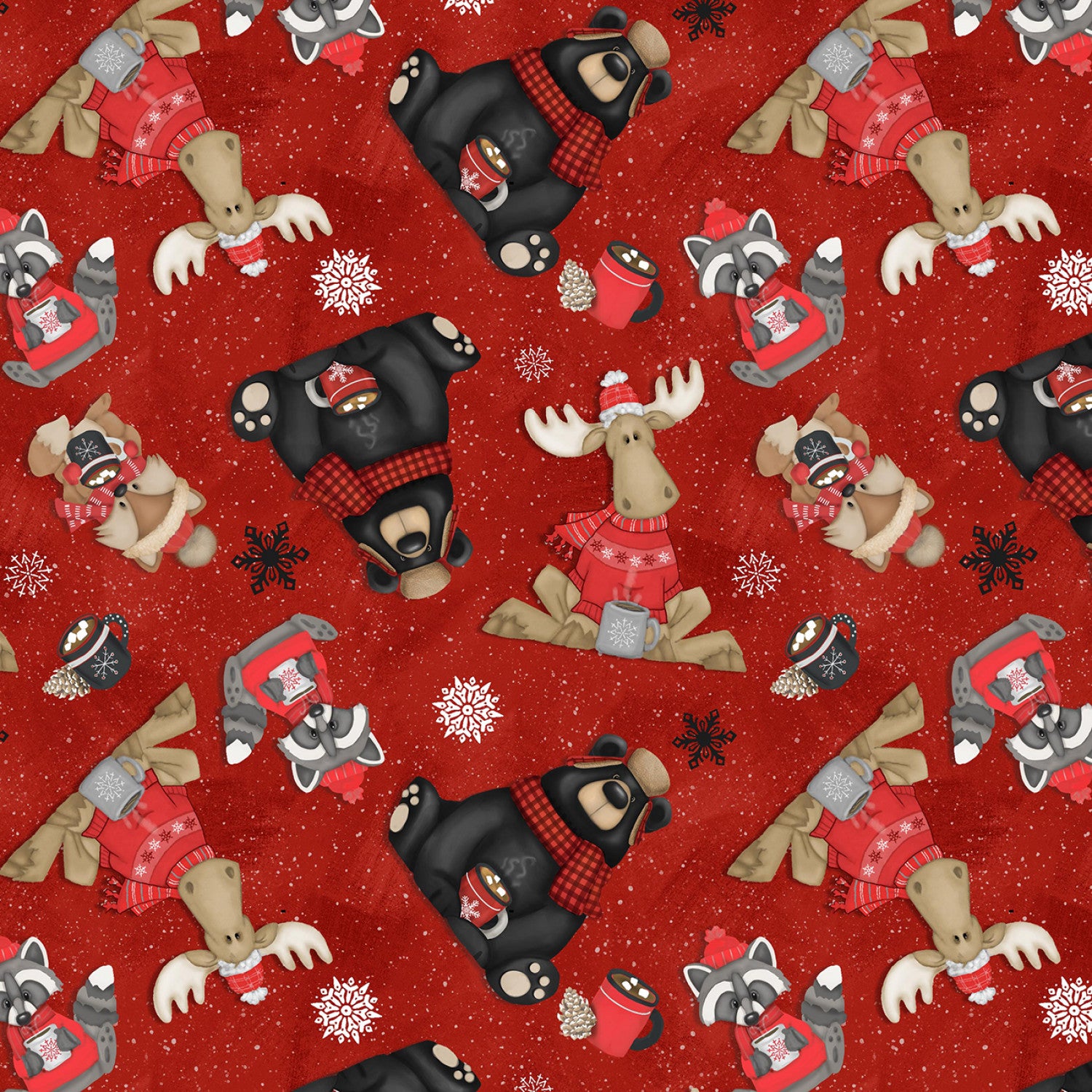 Pine Cone Ridge Lodge 2127-88 Red Tossed Animals - Fat Quarter