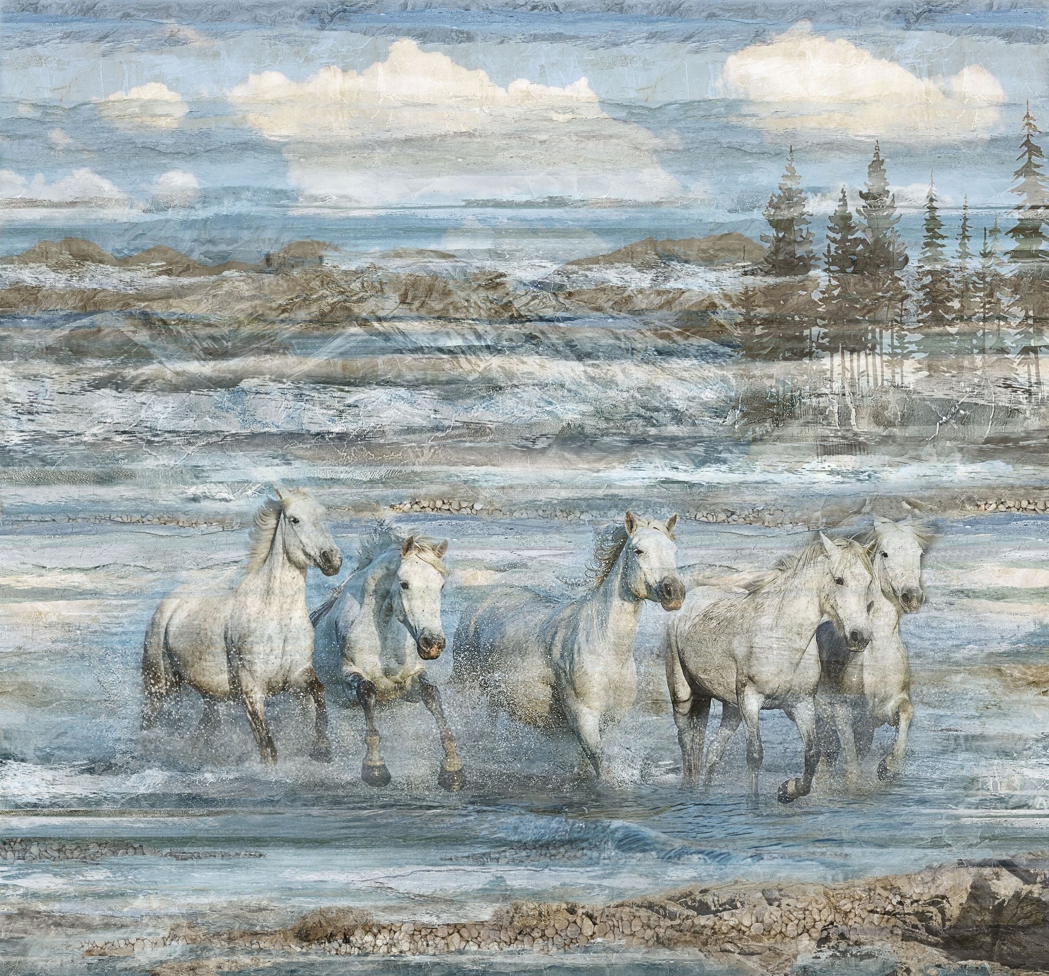 Running Free Panel DP28586-42 Horse Panel Blue Multi