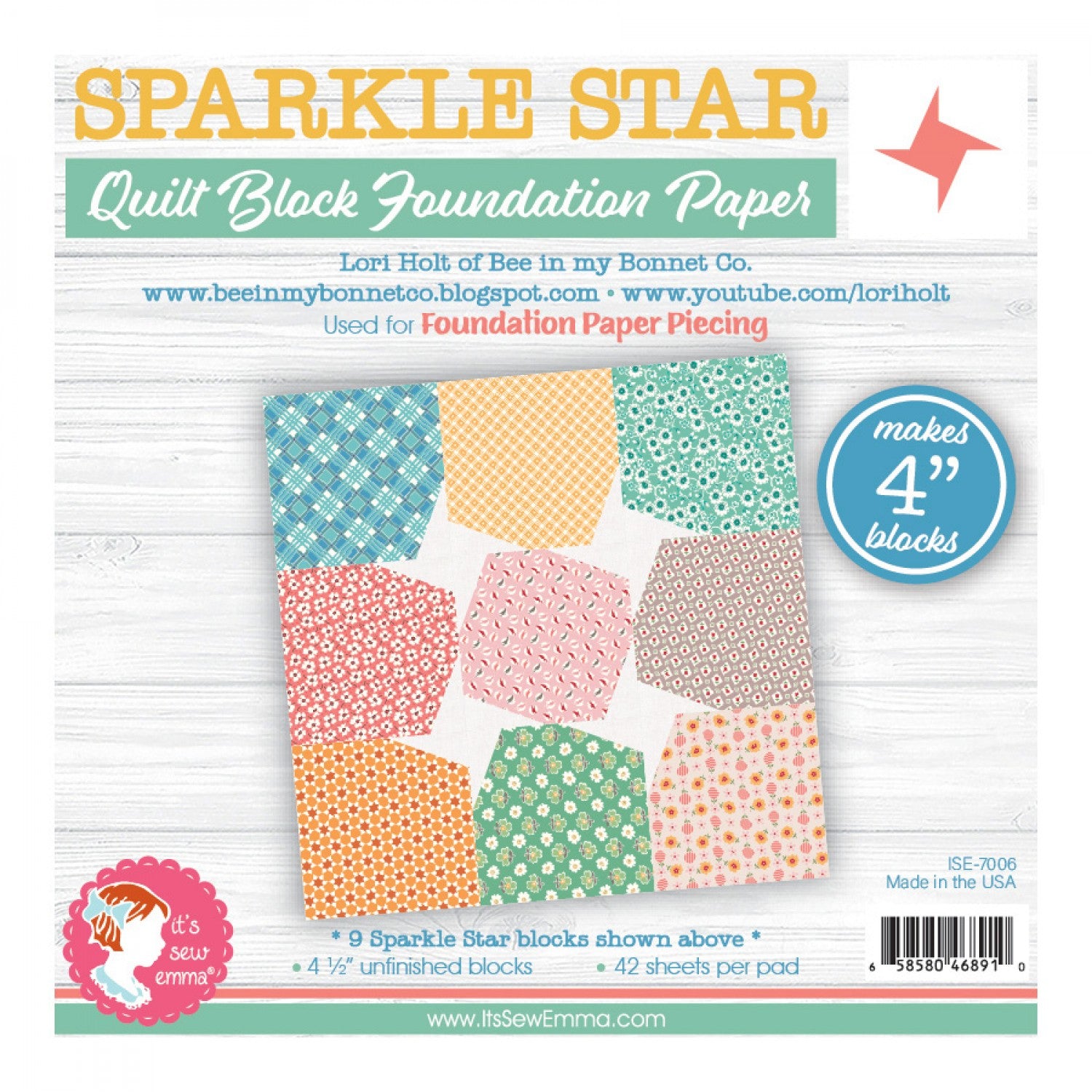 Sparkle Star Quilt Block Foundation Paper Pad - 4 Inch