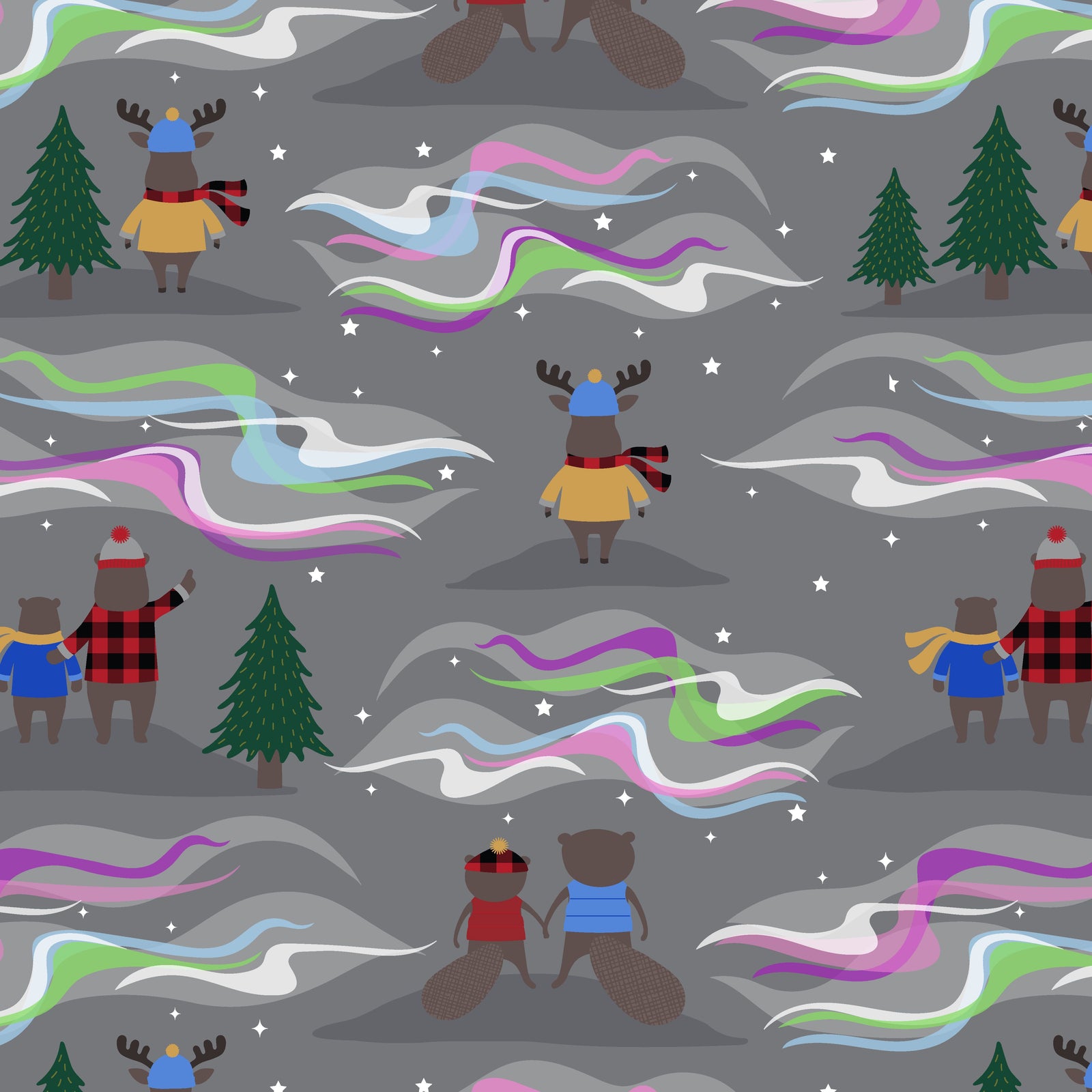 Under the Northern Lights Flannel AHEF-22581-305 Graphite - 0.87m (app