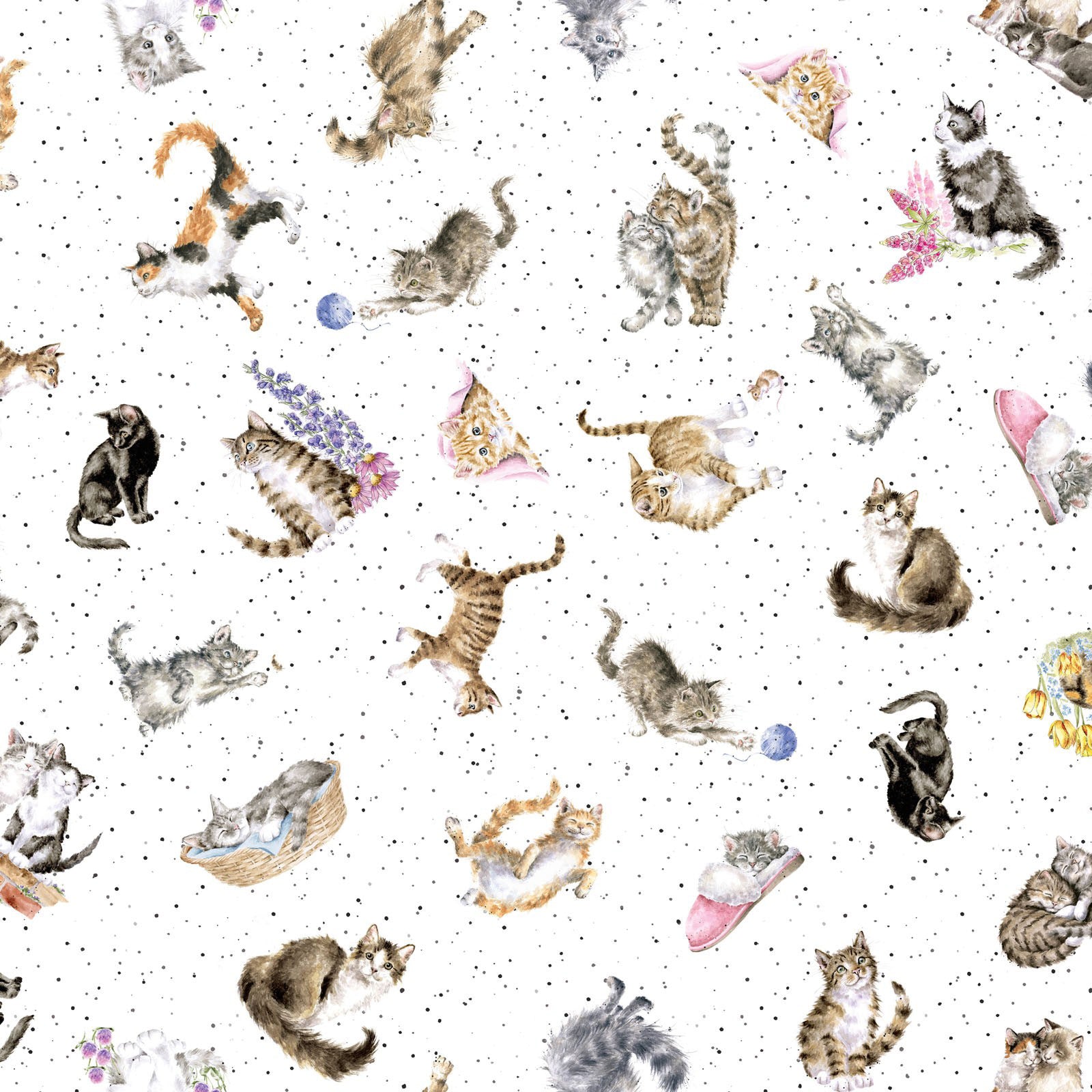 Whiskers & Paws MAS10416-W Tossed Cats White - Fat Quarter